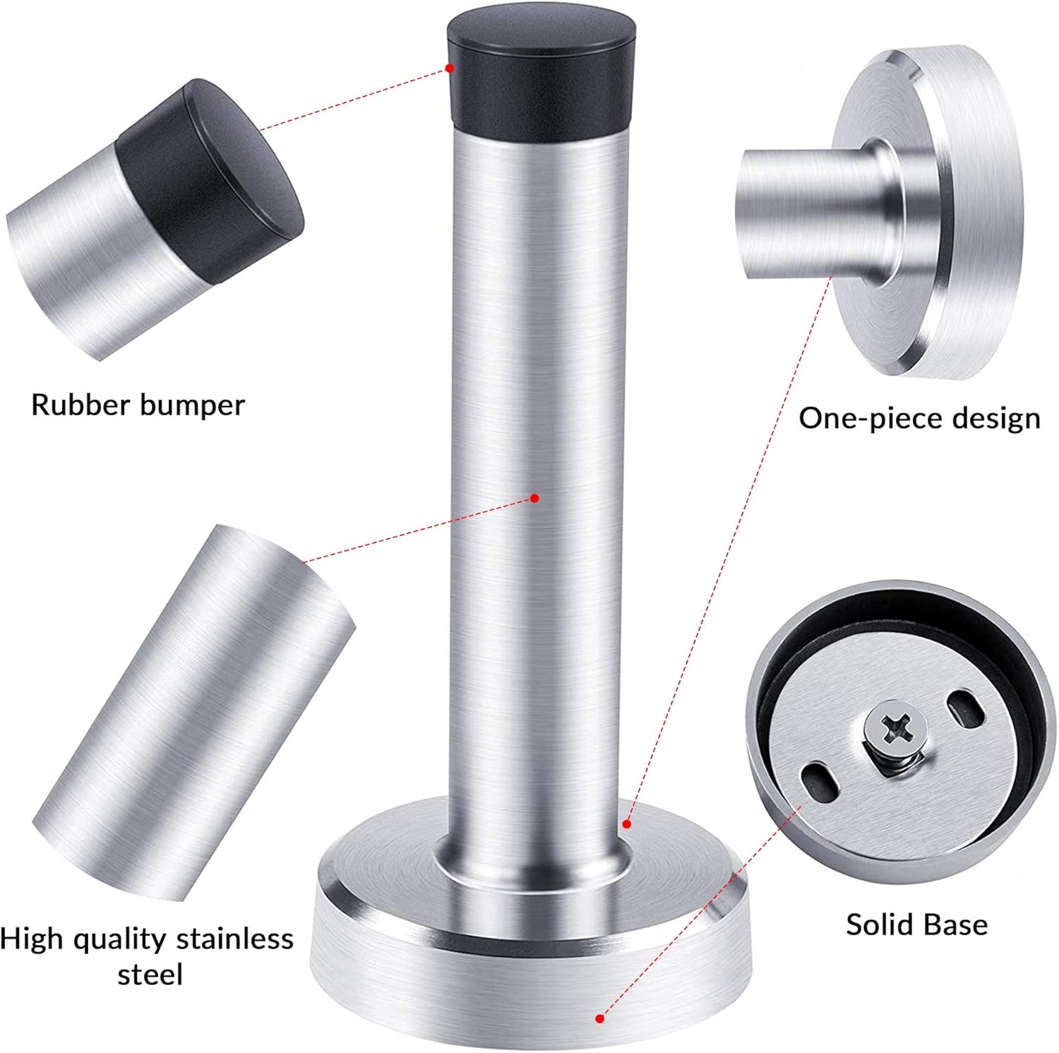 2Pcs Stainless Steel Door Stoppers & Fittings, Wall Mounted Drilling ...