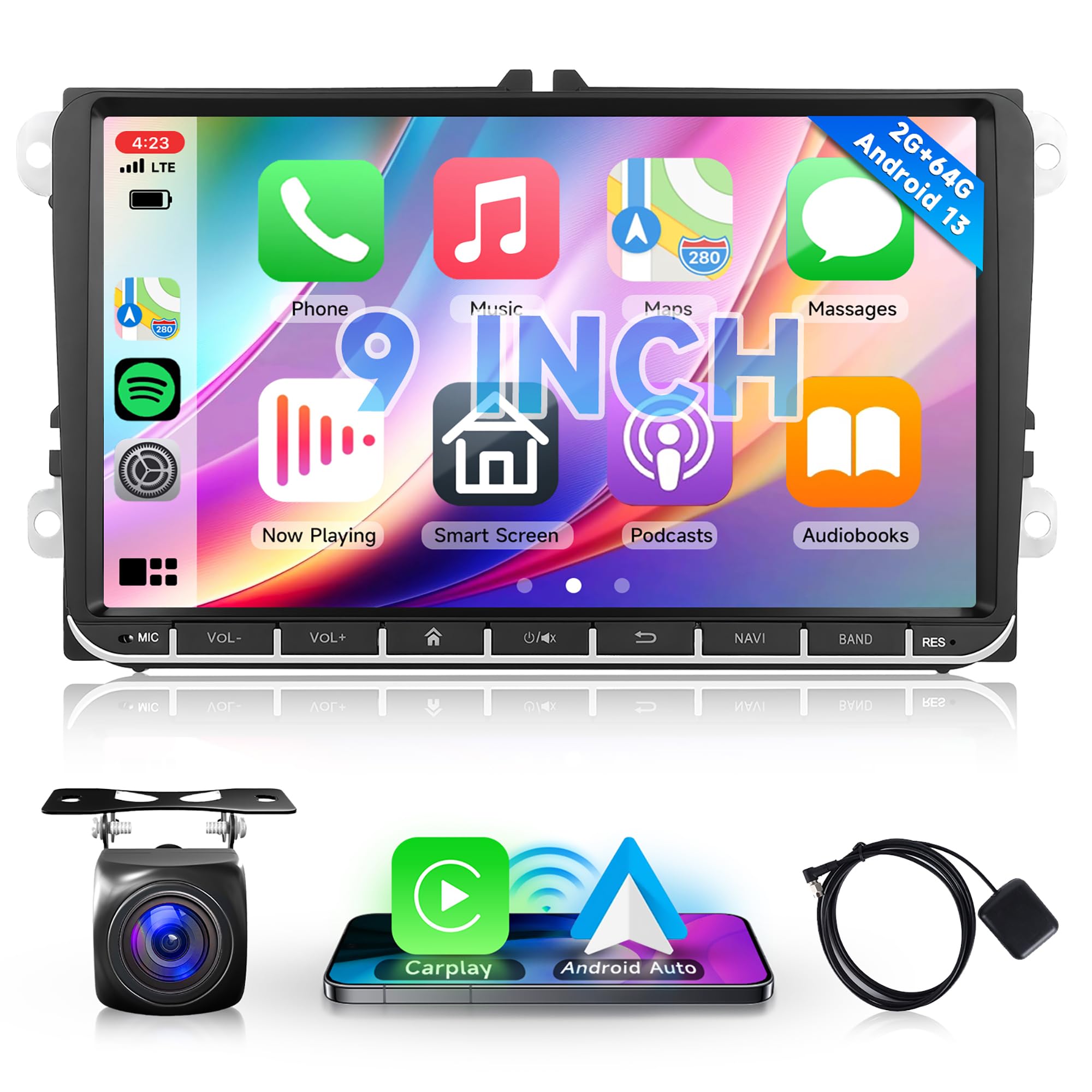 2G+64G Carplay Radio for VW Passat Jetta Tiguan Golf MK5 MK6 T5 EOS Polo, Rimoody Android 13 Car ...