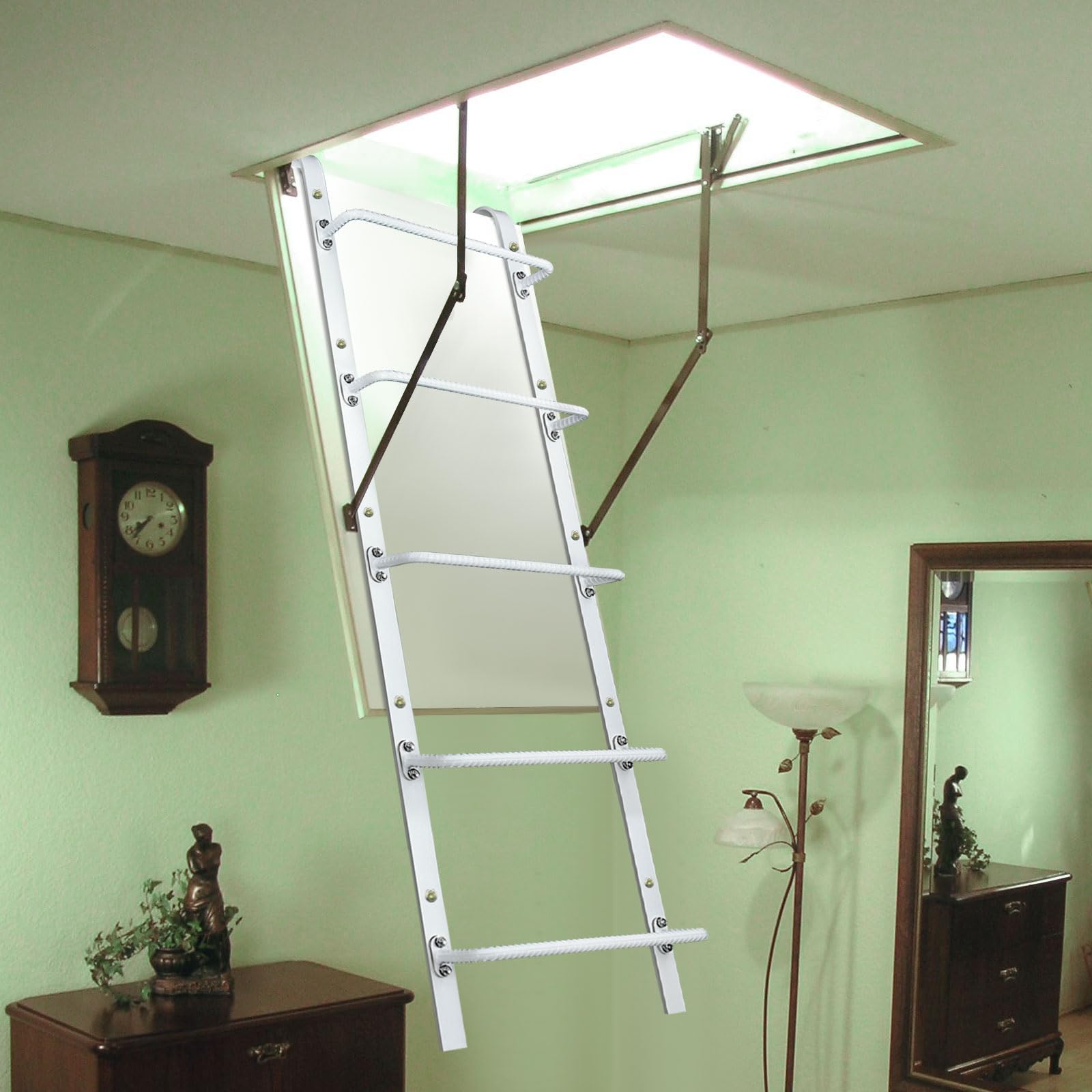 Zwinz 5-Rung Window Well Ladder Hooked, Heavy Duty Steel Fire Escape ...