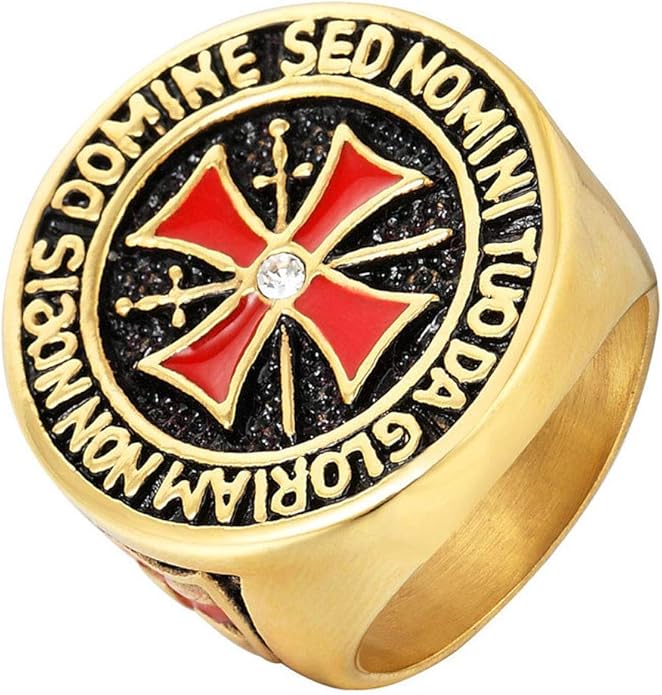 Knights Templar Ring Stainless Steel Red Cross Masonic Ring for Men ...