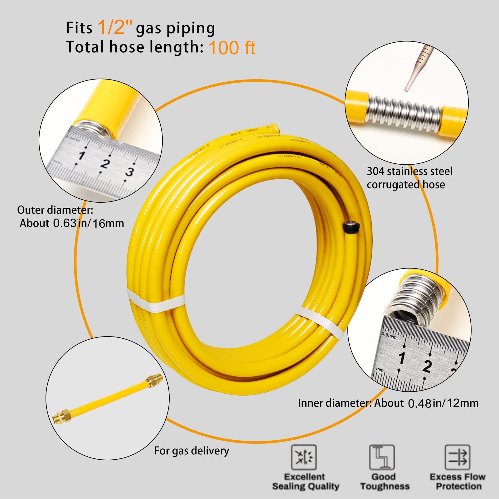 Mua Kinchoix 100ft Flex Gas Line 1/2'' Gas Pipe Kit CSST Gas Line for ...