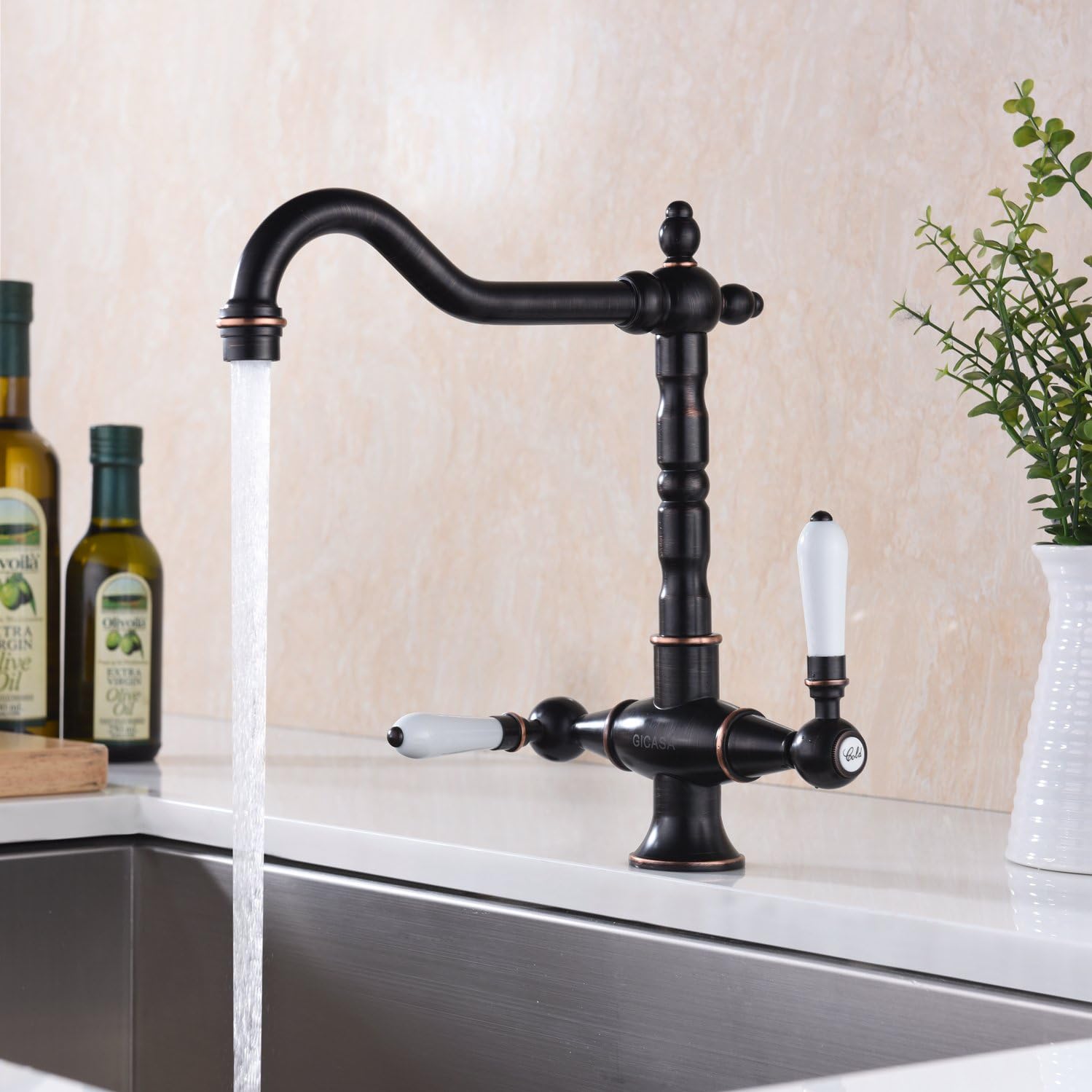 LAZADA Classic Kitchen Sink Mixer Tap, Double Handle Solid Brass ...