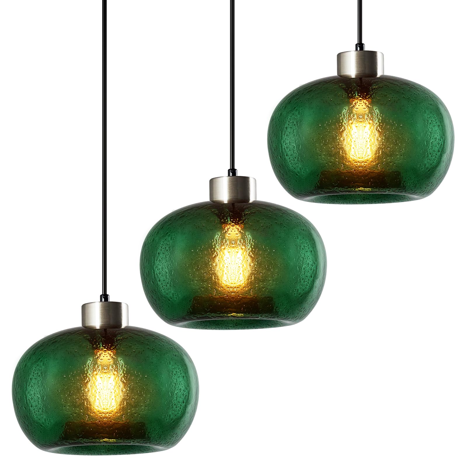 LBSQJ Blown Glass Pendant Lights Kitchen Island Modern Brushed Nickel ...