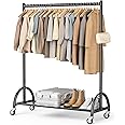 Amazon.com: MISSLO Heavy Duty Clothing Rack with Wheels Rolling Clothes ...