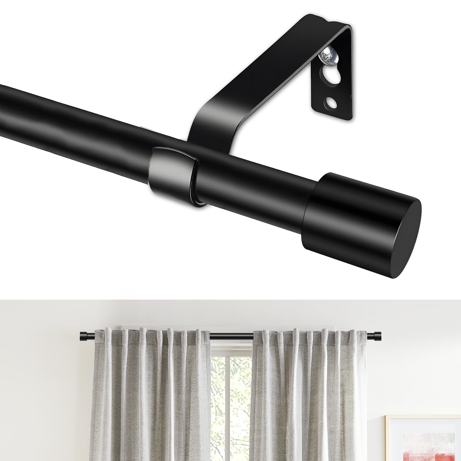 Black Curtain Rods for Windows 66 to 120 Inch,3/4 inch Heavy Duty ...