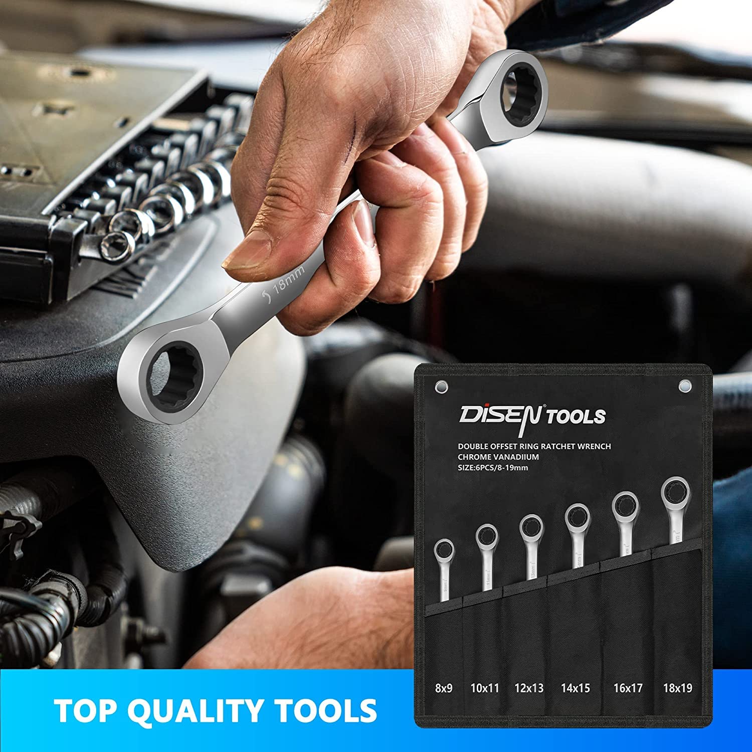Mua DISEN Double Box End Ratcheting Wrench Set Metric 6-Piece, 8mm-19mm, 72-Tooth Ratchet Wrench ...