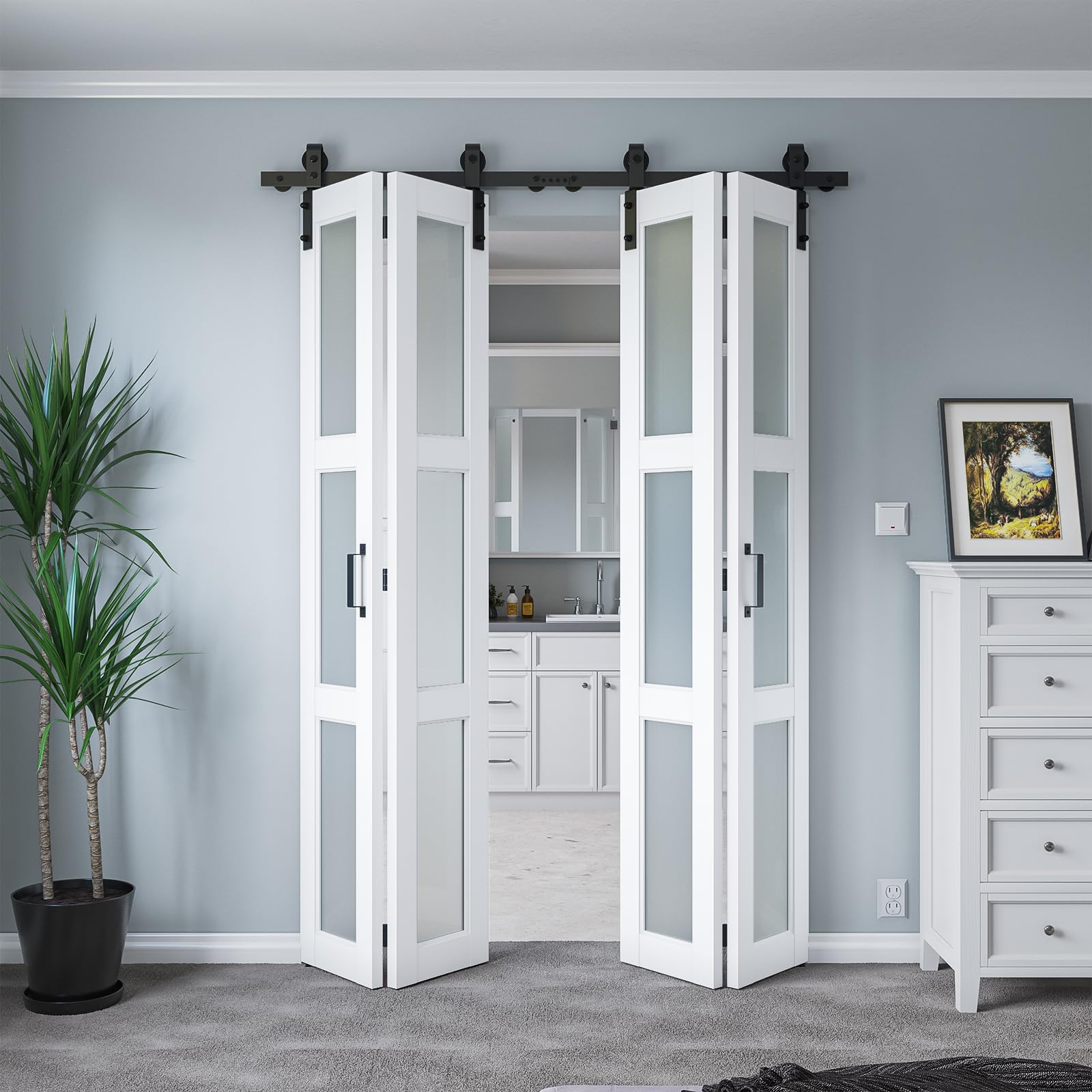 COSHOMER 56" x 84" Bifold Sliding Barn Door with Hardware Kit Included ...