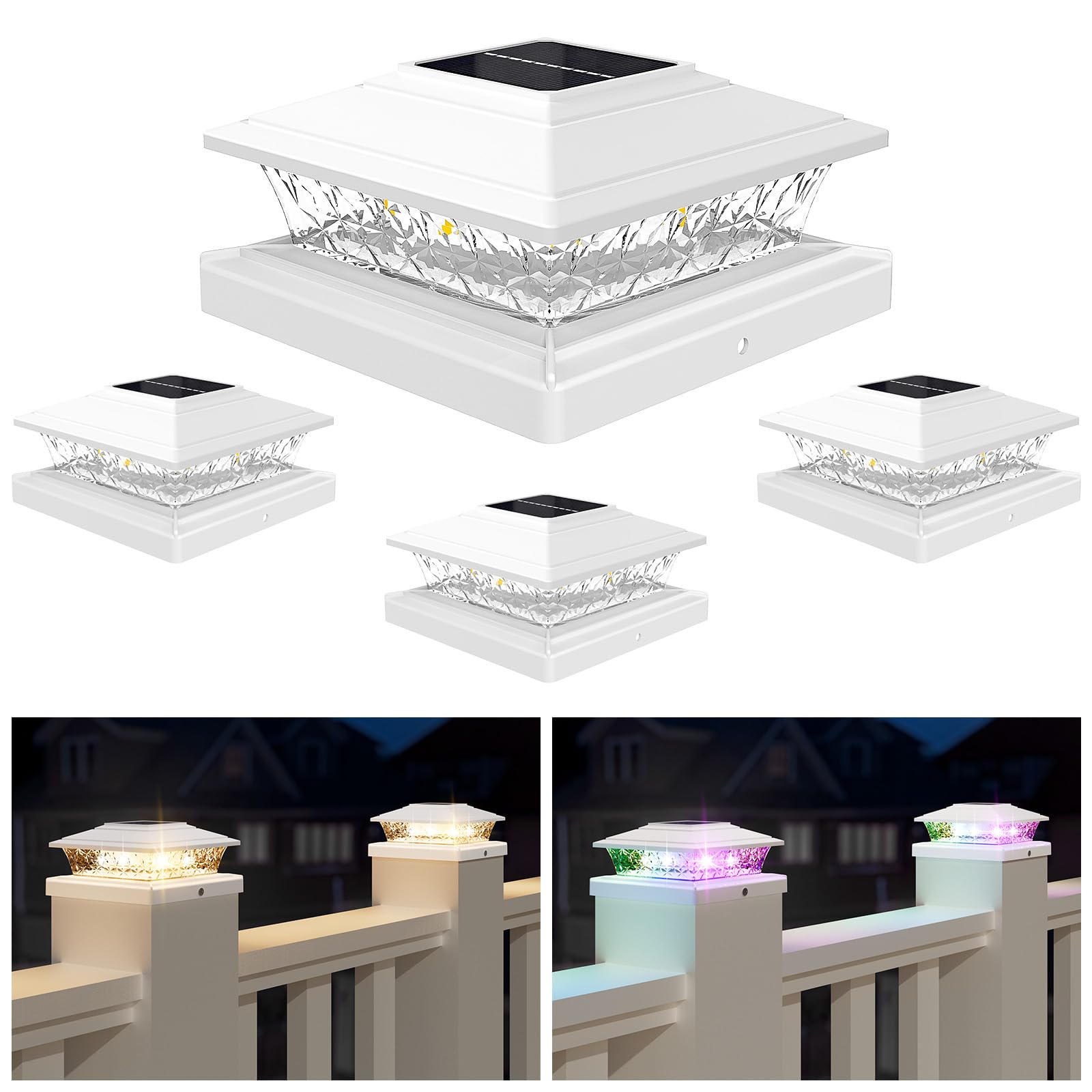 APONUO Solar Post Lights Outdoor, RGB Dynamic&Warm Light Mode 16 LEDs ...