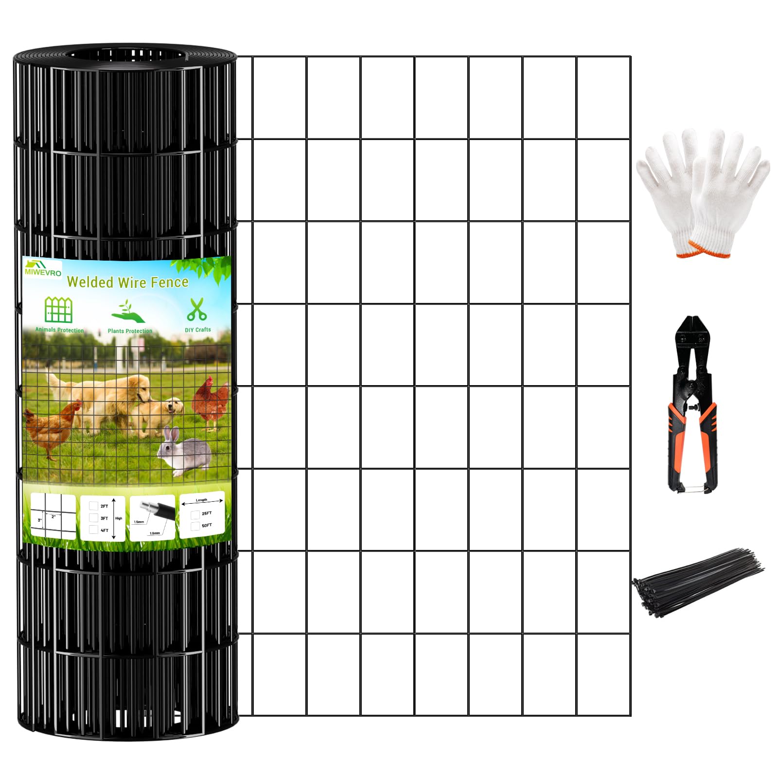 Black PVC-Coated Wire Mesh Fence, 24IN x 50Ft Roll - 16GA Durable ...