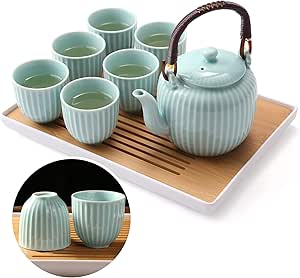 Amazon.com | Dujust Japanese Tea Set, Cyan-blue Porcelain Tea Set with ...