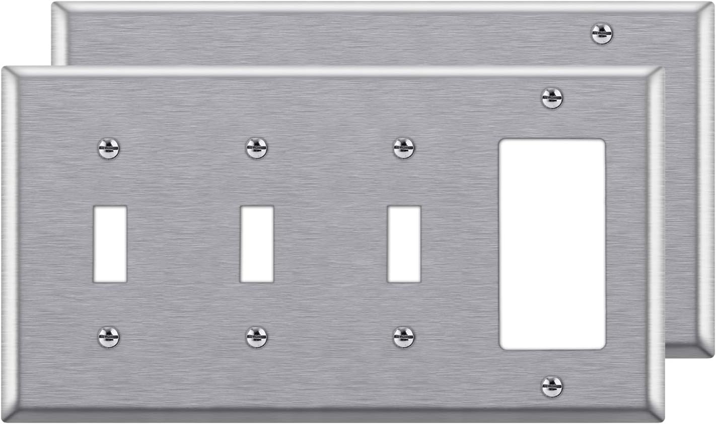 [2 Pack] BESTTEN 4-Gang Combination Metal Wall Plate, 3-Toggle/1-Decor ...