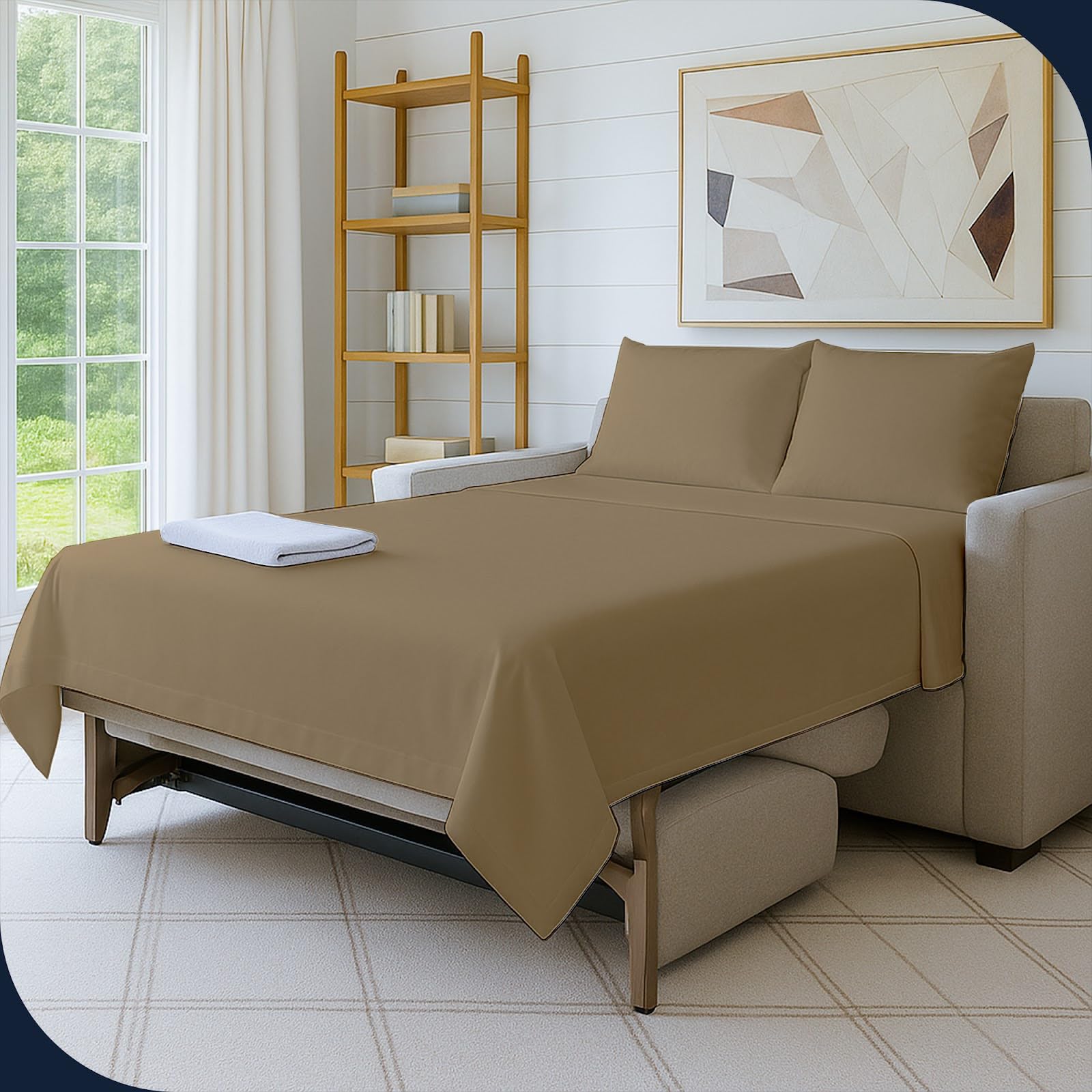 Cottington Lane Queen Sleeper Sofa Bed Sheet Set, 4 Piece Premium Quality 100% Egyptian Cotton ...