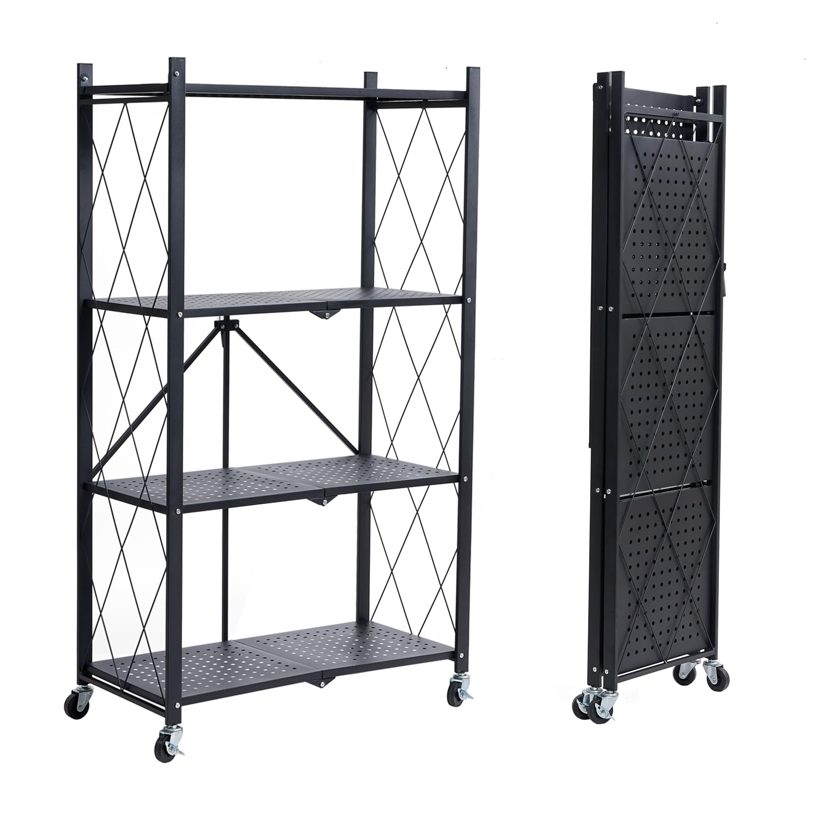 BRIAN & DANY 4-Shelf Foldable Storage Shelves with Wheels, Folding ...