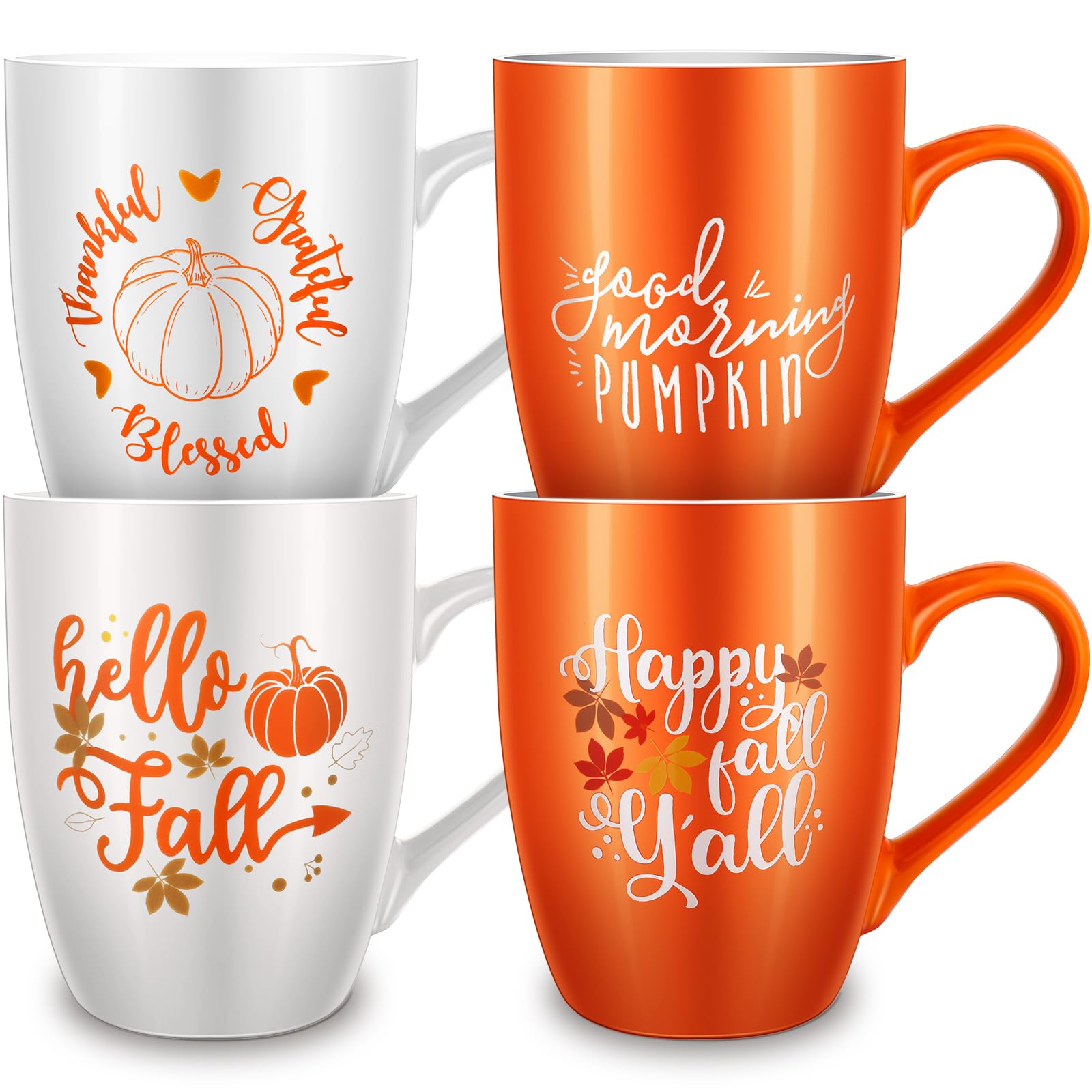 Funtery 4 Pcs Thanksgiving Coffee Mugs Fall Mugs Autumn Pumpkins Cups ...