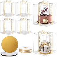 Amazon.com: 6 Sets Clear Cake Box with Cake Boards Ribbons, 8x8x9 Inch Transparent Cake ...