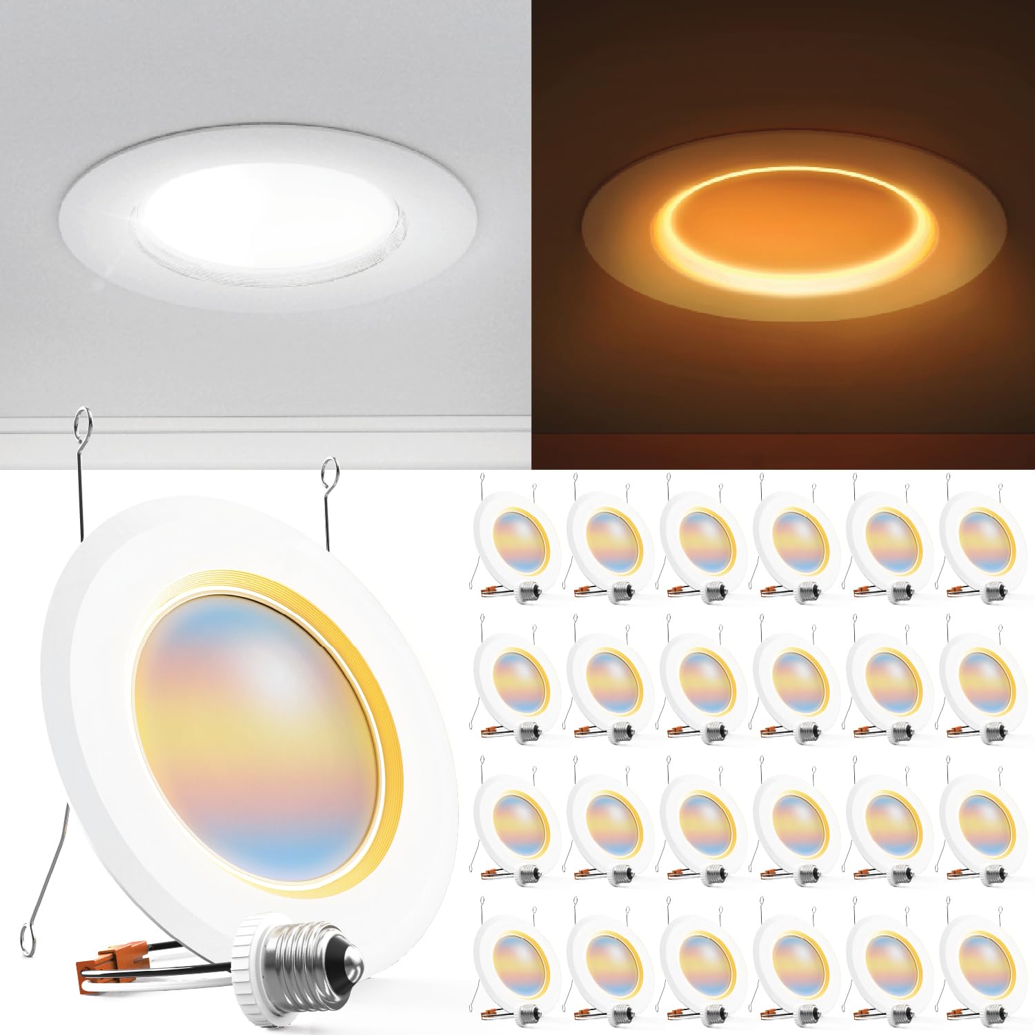Sunco 24 Pack 6 Inch LED Recessed Lighting with Night Light, 2700K ...