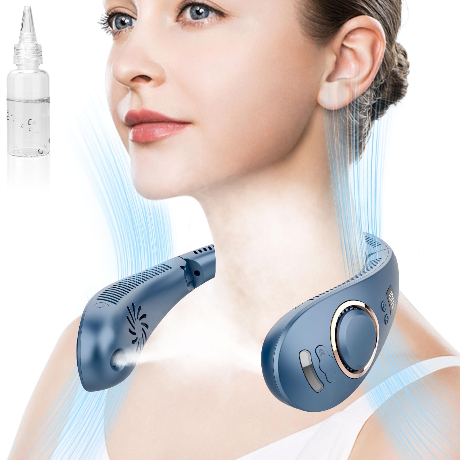 Neck Fan with Mist Spray,Personal Bladeless Folding Neck Fans that Blow ...
