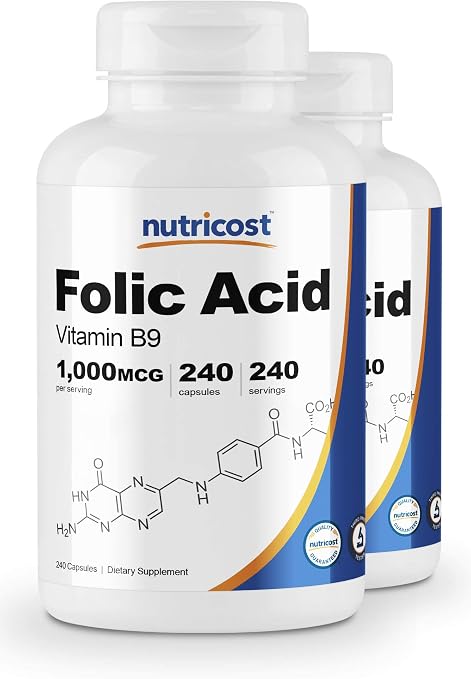 Amazon.com: Nutricost Folic Acid (Vitamin B9) 1000 mcg, 240 Capsules (2 ...