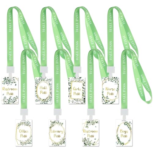 8 Set PVC Hall Pass Lanyards Eucalyptus Unbreakable Hall School Passes ...