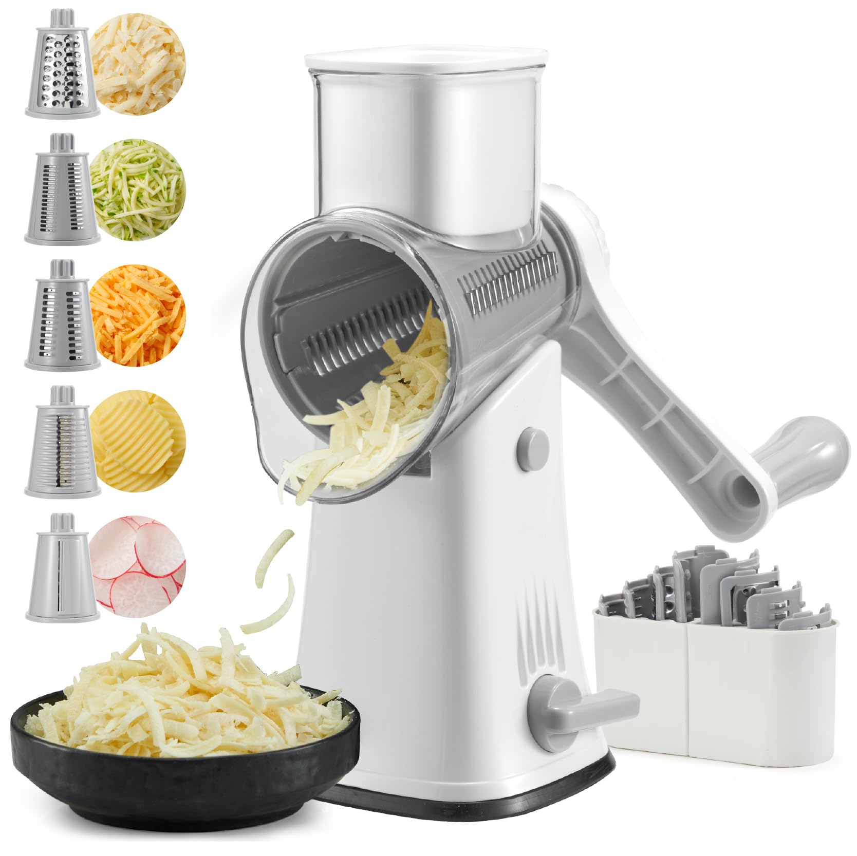 ALEXPHY Upgraded Cheese Grater Hand Crank, 5-in-1 Rotary Cheese Grater ...