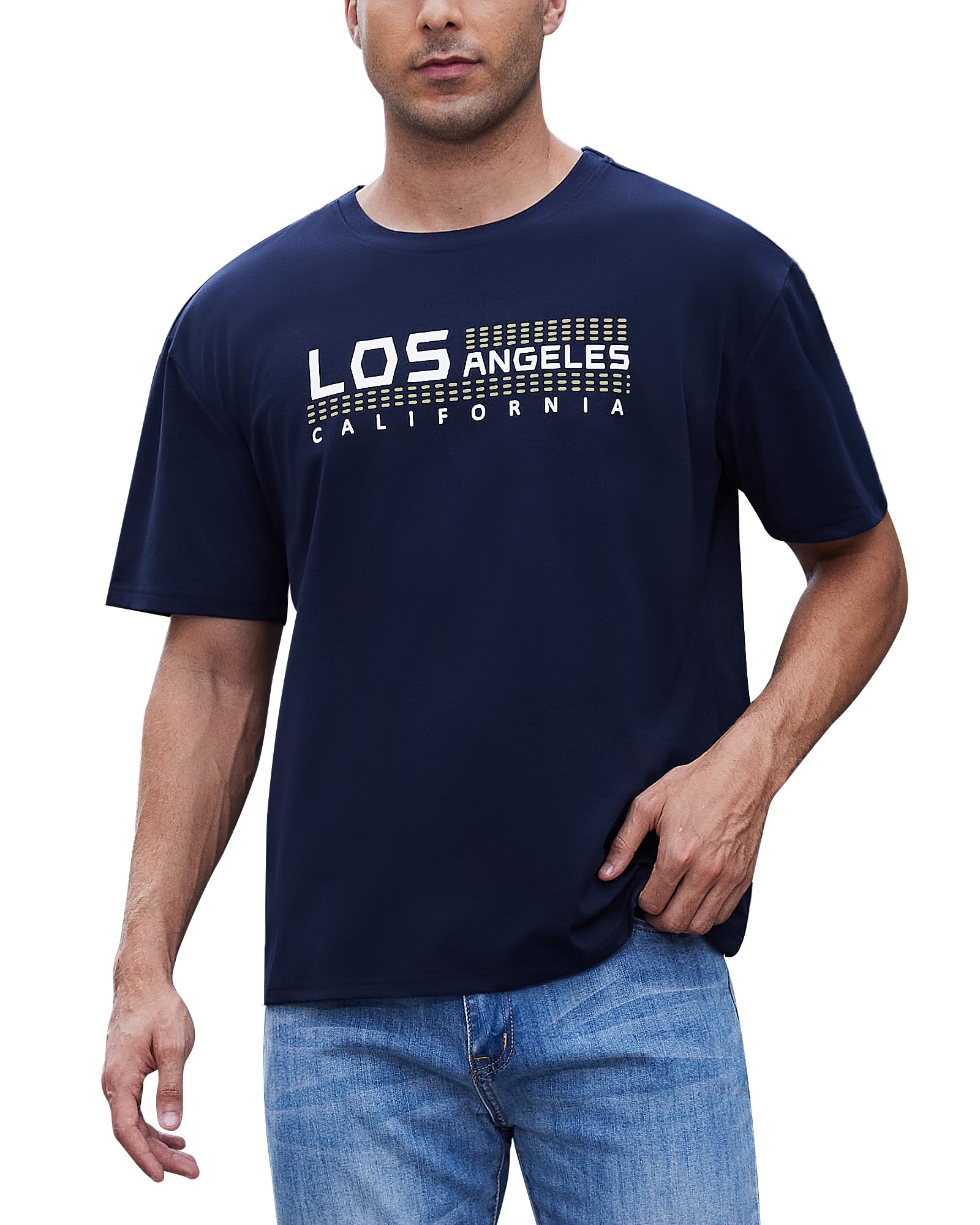 MyFav Mens T Shirts Short Sleeve Graphic Letter Print LA Shirt Crew ...