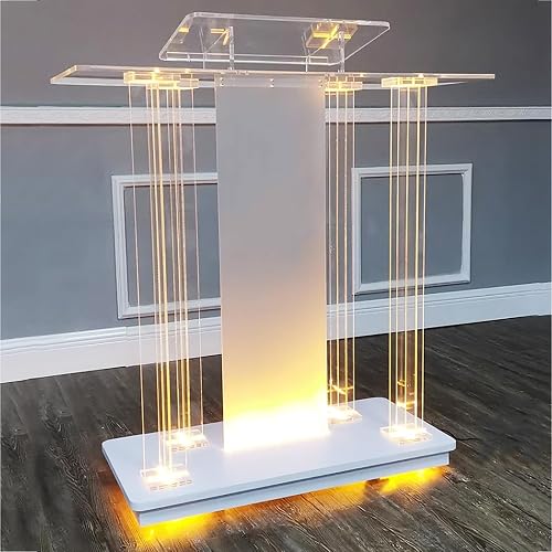 HM&DX Acrylic Church Pulpit with LED Lights,Transparent Podium Stand ...