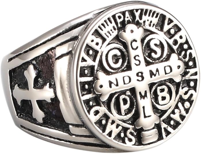 Ahley Men Stainless Steel Catholic St Benedict Exorcism Signet Ring ...