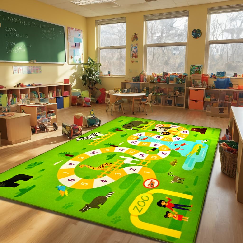 AlaTyche Zoo Themed Area Rug, 13.2x7.6ft, Non Slip Classroom Rug for ...