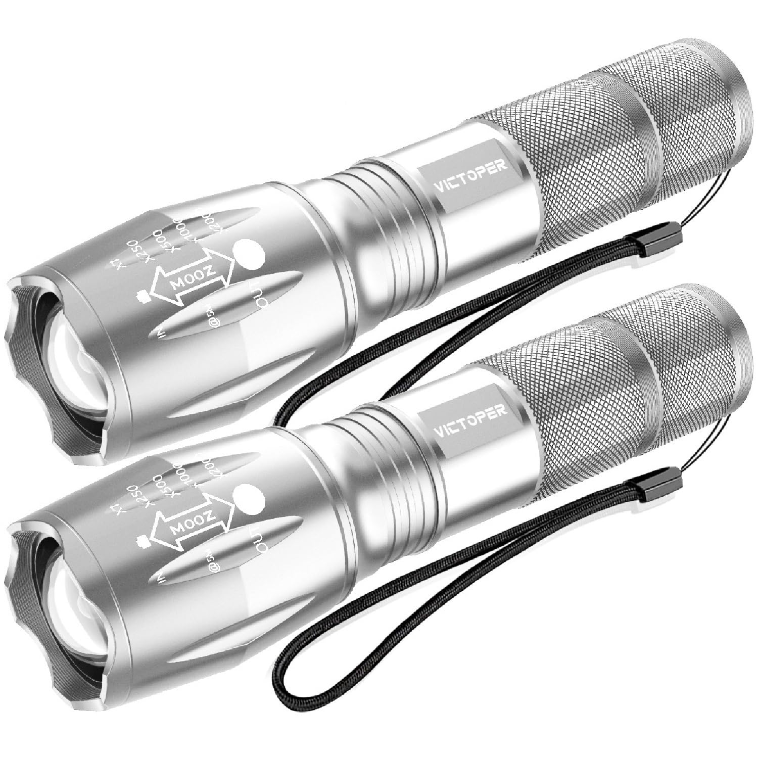 Victoper LED Flashlight 2 Pack Silver, Bright High Lumens Tactical ...