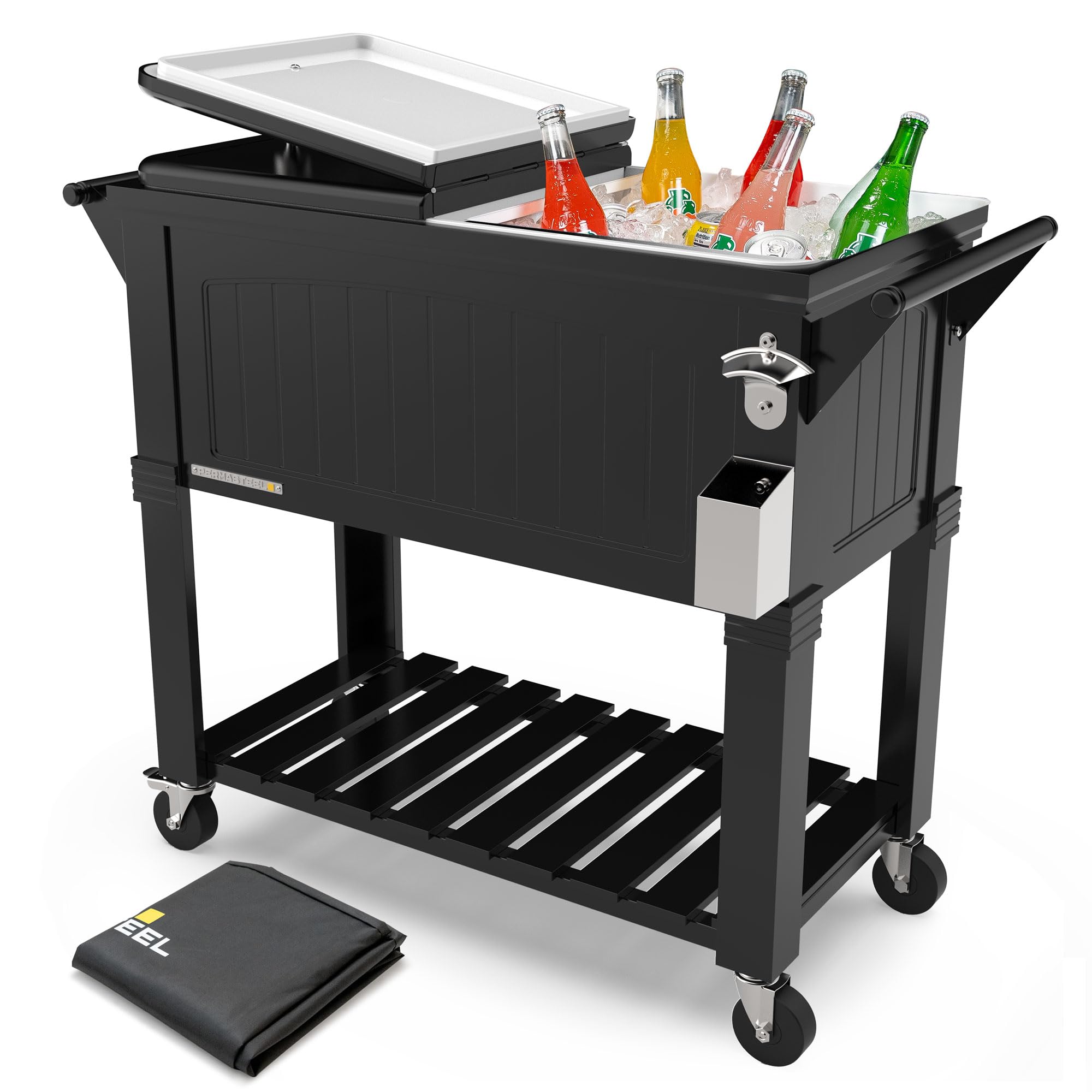 Permasteel 80-Qt Rolling Patio Cooler with Storage Shelf, Large ...
