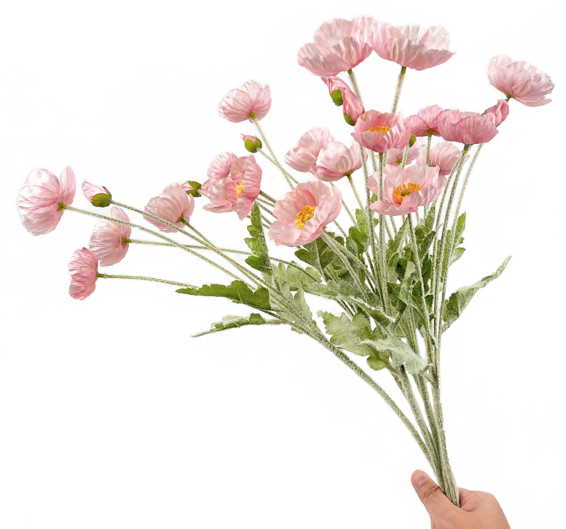 Mythlty Set of 6 Poppies Flowers Artificial Silk Flowers with Long ...