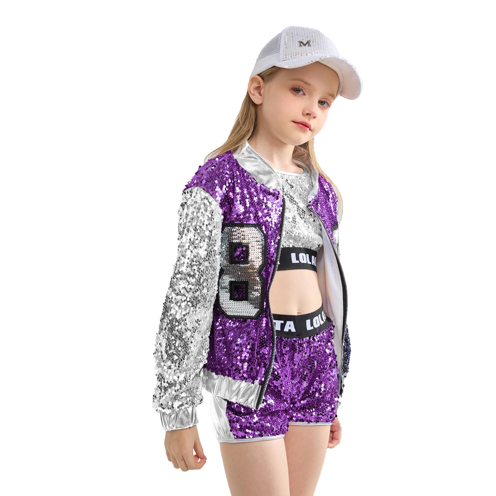 LOLANTA Hip hop Dance Costumes Girls Dancing Outfits Sequin Shorts Set ...
