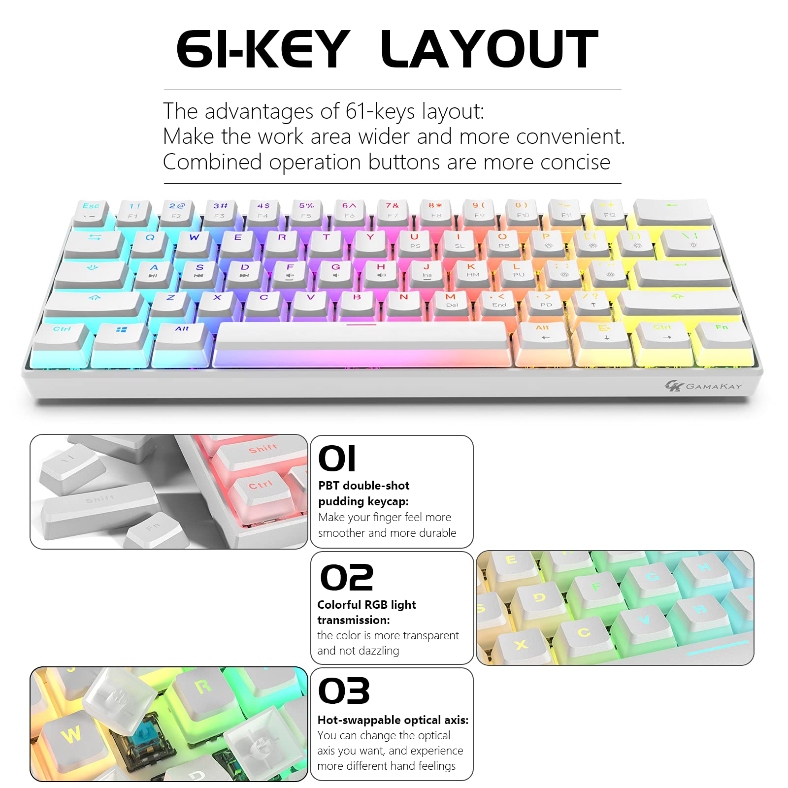 Mua GK GAMAKAY MK61 RGB Pudding Keyboard, 61 Keys Optical Switch PBT ...