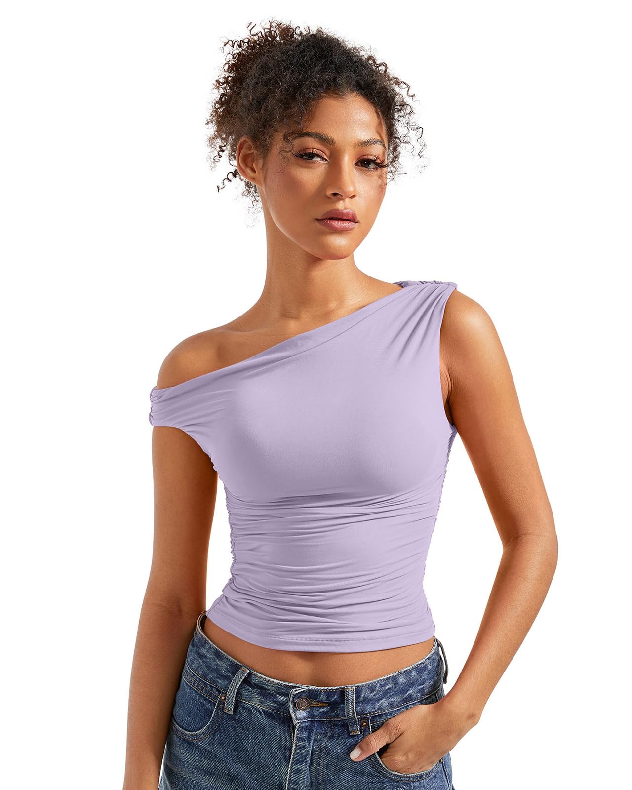 SUUKSESS Women Off Shoulder Tops Sleeveless Shirts Y2K Trendy Going Out ...