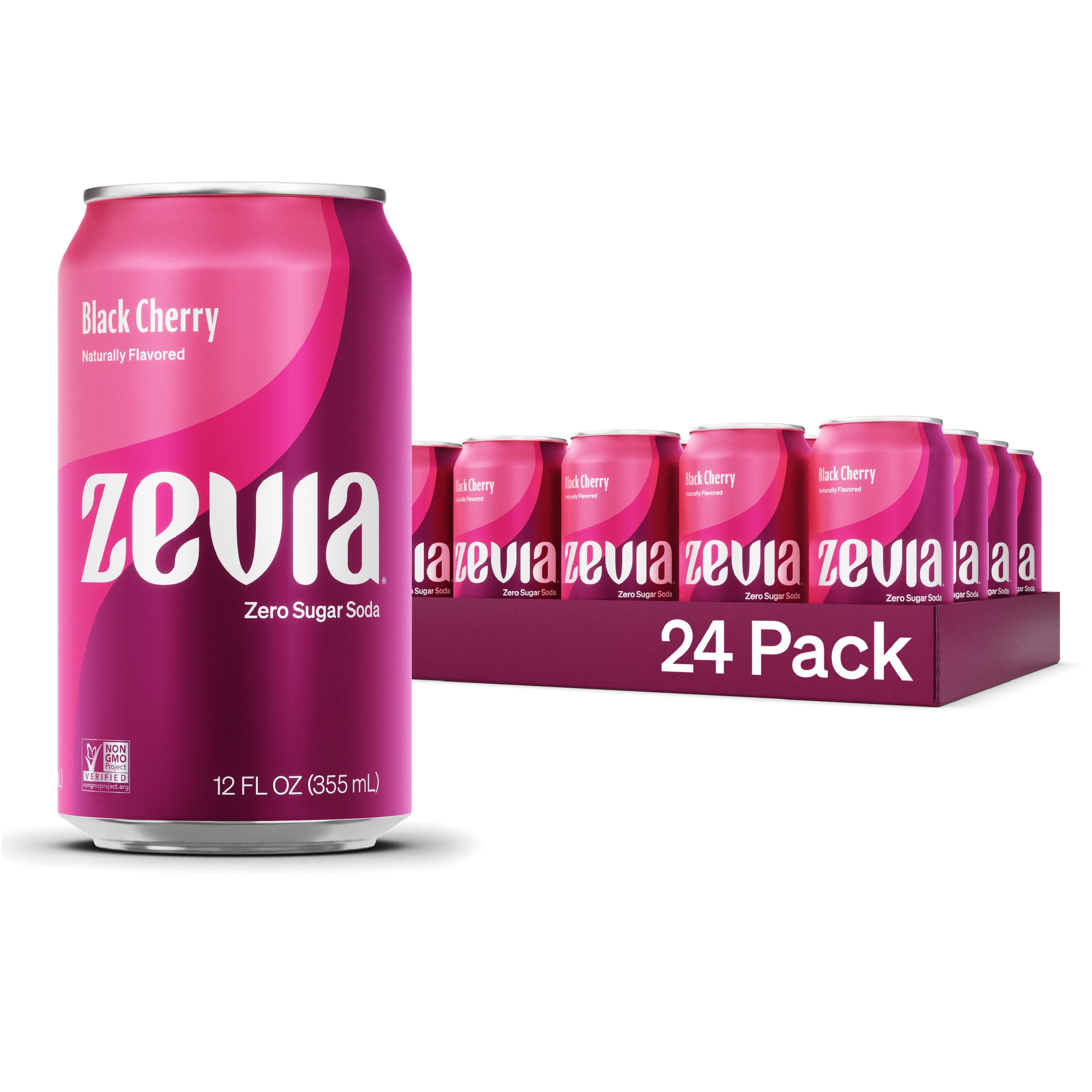 Zevia Zero Sugar, Black Cherry Soda, Caffeine Free, 12 Fl Oz Cans (Pack of 24) BB 03-2025 for ...