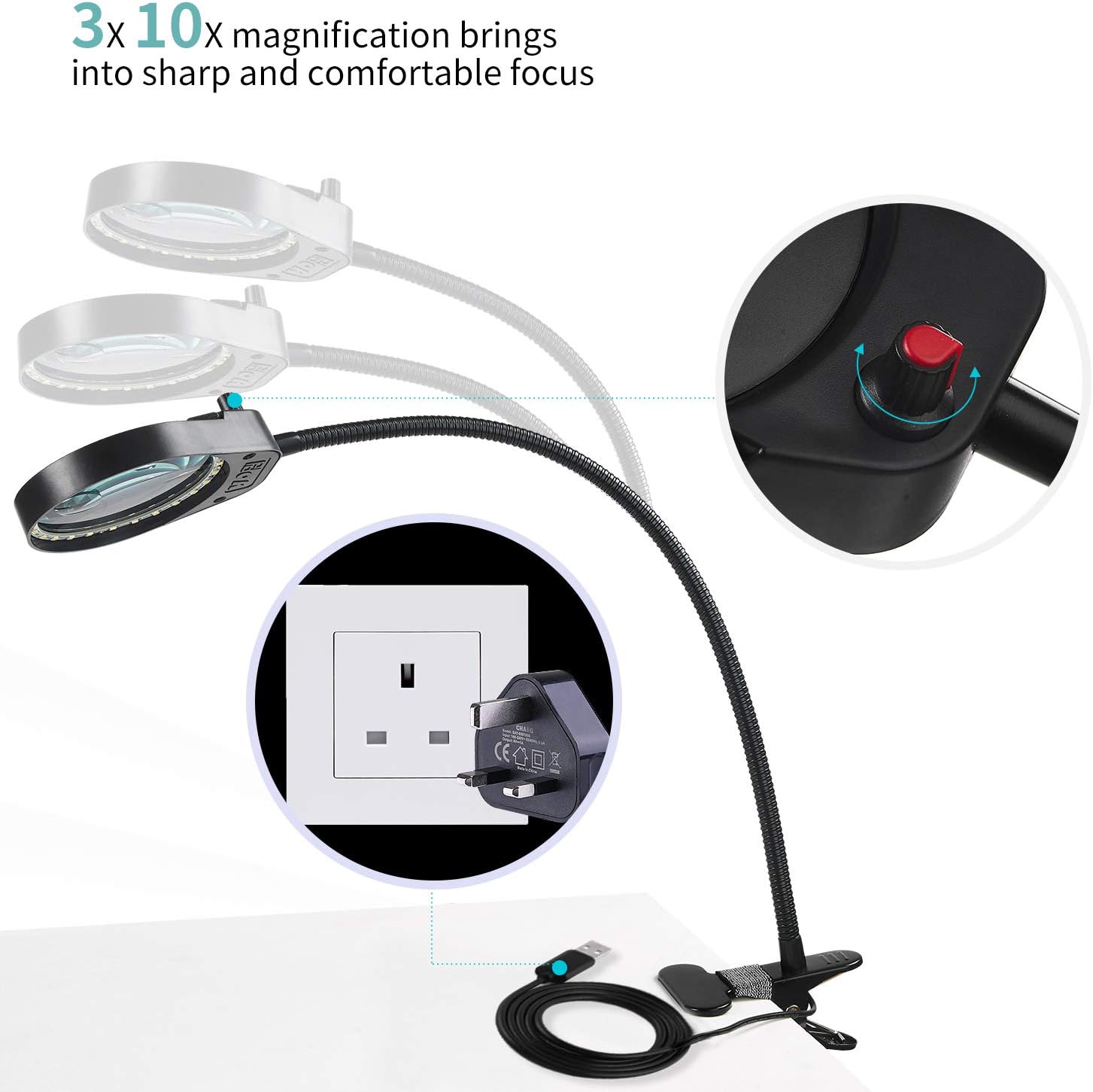 HOLULO Magnifying Lamp Double Magnification 3X 10X Illuminated ...