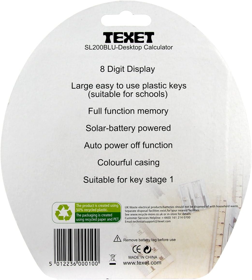 TEXET SL200BLUE Big Key Calculator | Dual Power: Battery and Solar ...