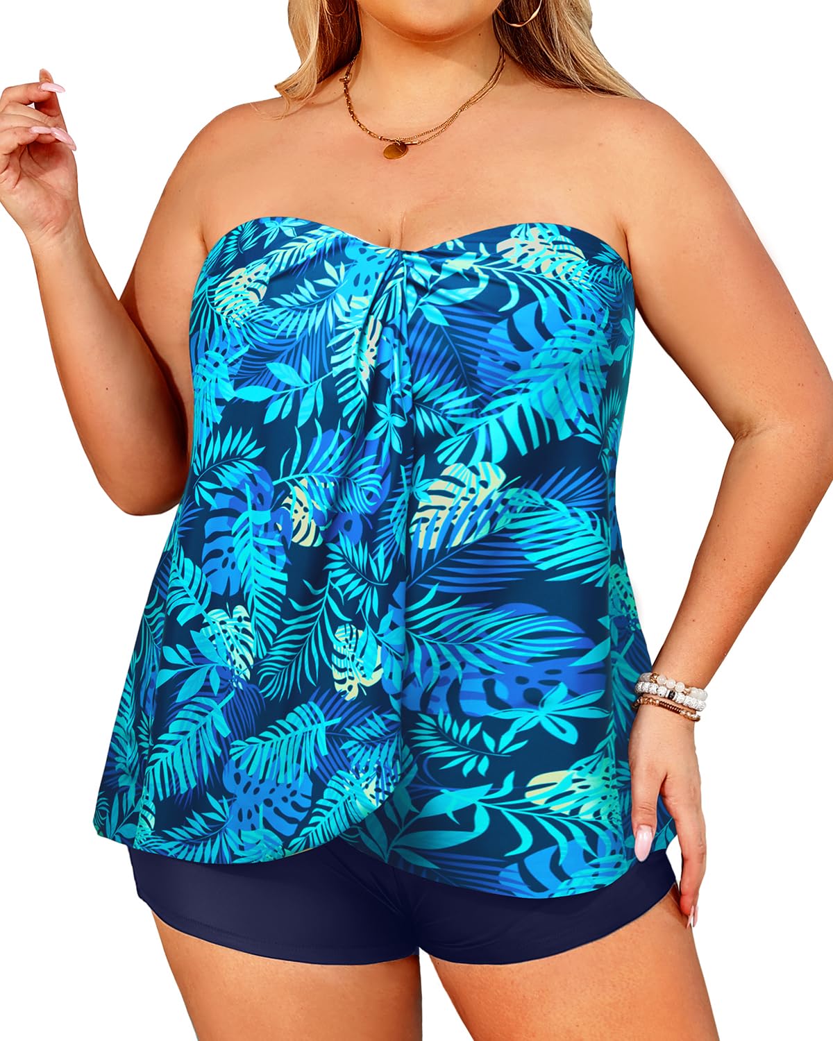 Daci Plus Size Bandeau Tankini Swimsuit for Women Two Piece Halter Swim ...