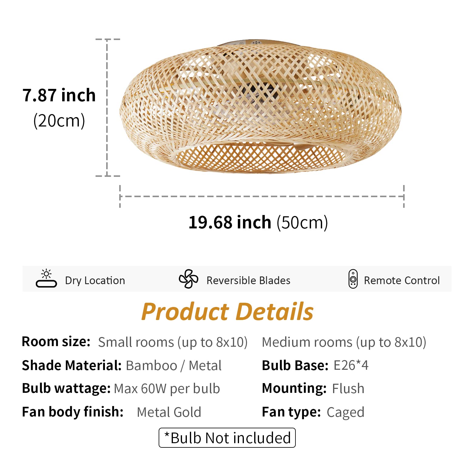 Mua 20" Boho Ceiling Fans with Lights and Remote Control,Rattan Caged ...