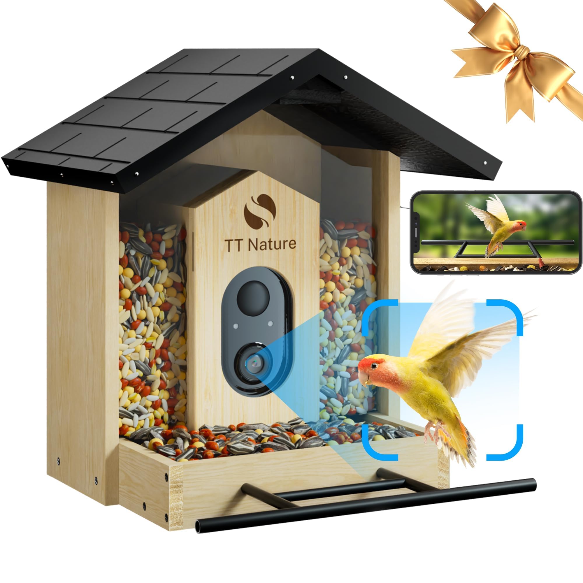 TT Nature Bird Feeder with Camera, Upgraded 1.5L Smart Bird Feeder with ...