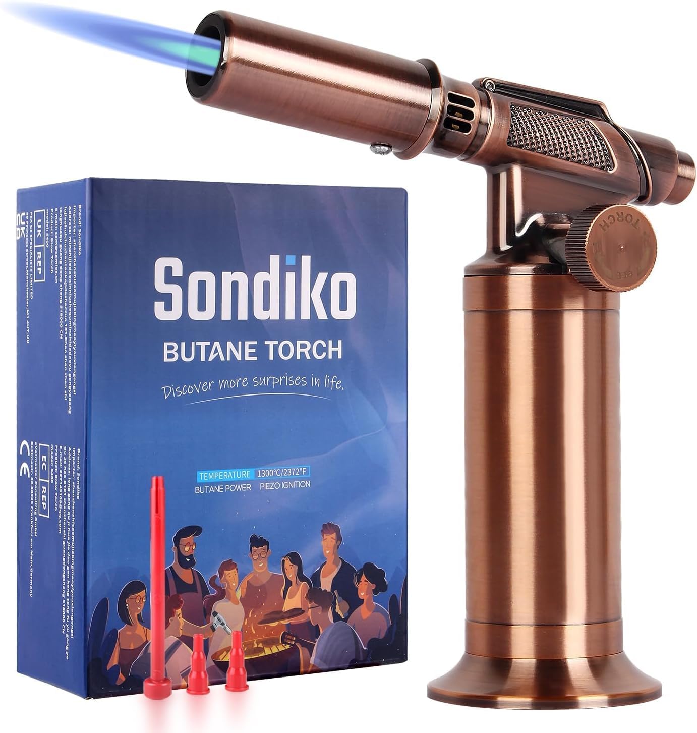 Sondiko Butane Torch, Premium Metal Big Flame Torch Refillable Blow ...