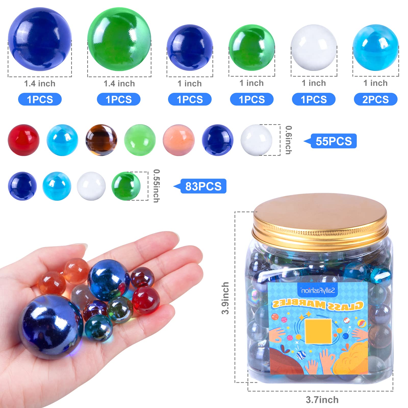 Mua SallyFashion 145PCS Colorful Marbles Bulk, Glass Marbles with ...