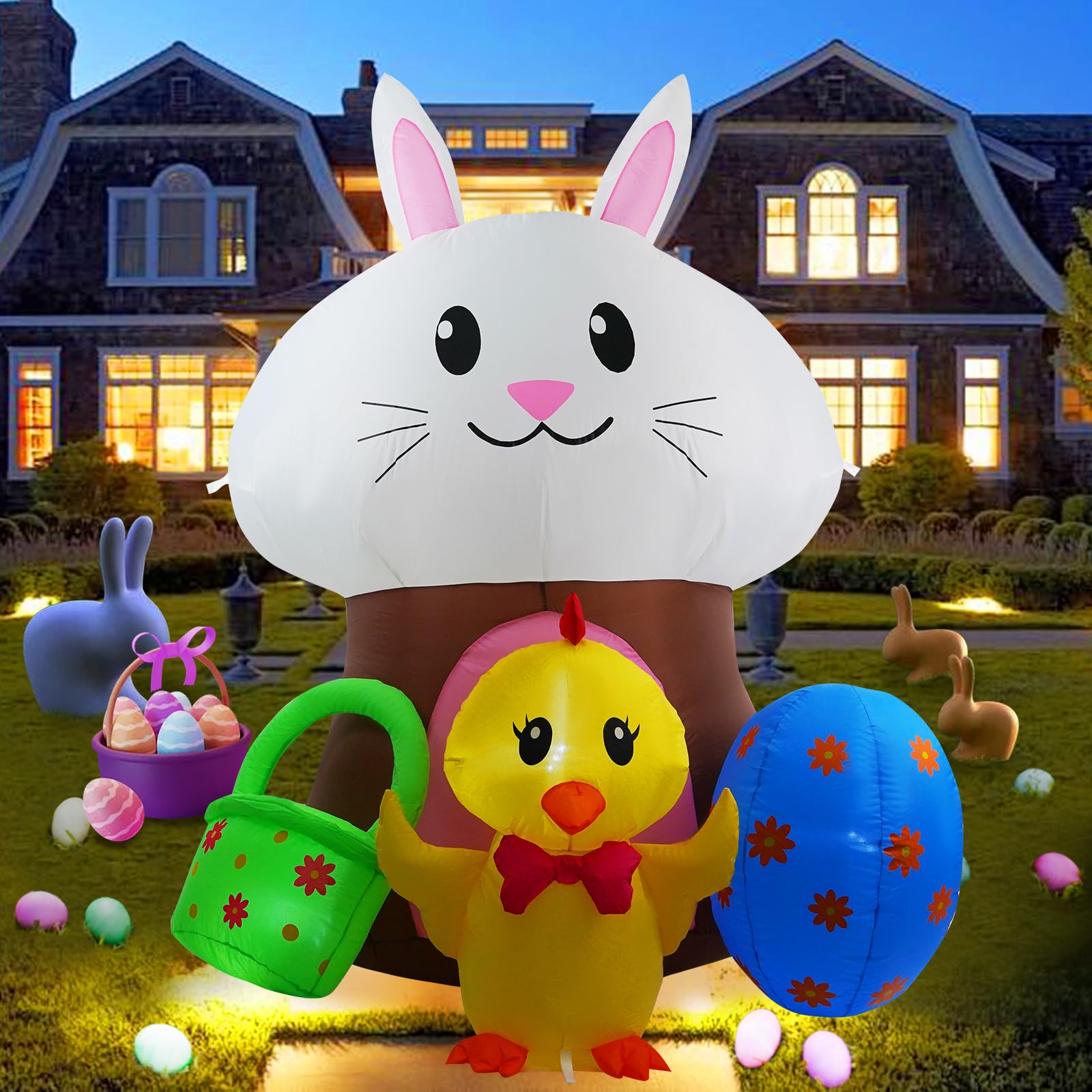 6 FT Easter Inflatable Yard Decorations, Mushroom Rabbit and Colored ...