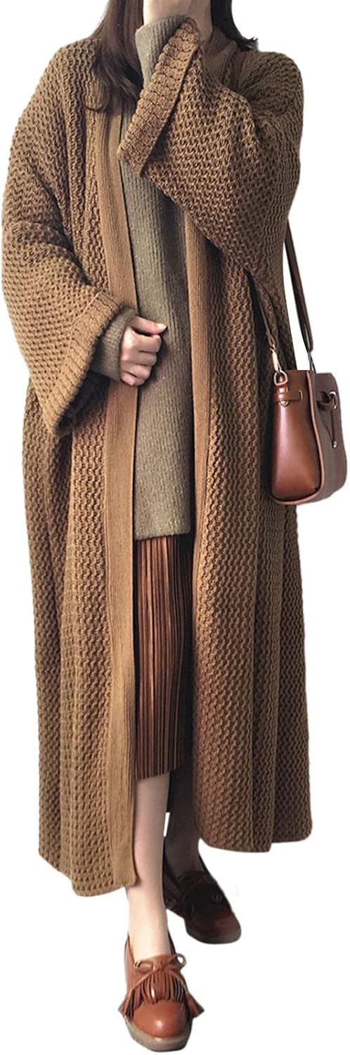 HaoMay Women's Long Floor Length Duster Knitted Cardigans Wide Sleeve ...