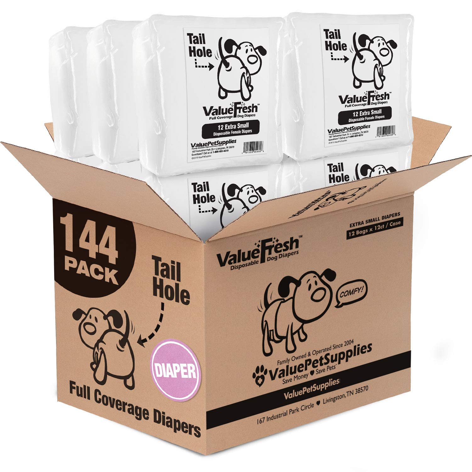 ValueFresh Disposable Diapers for Female Dogs, 144 Count - Full ...