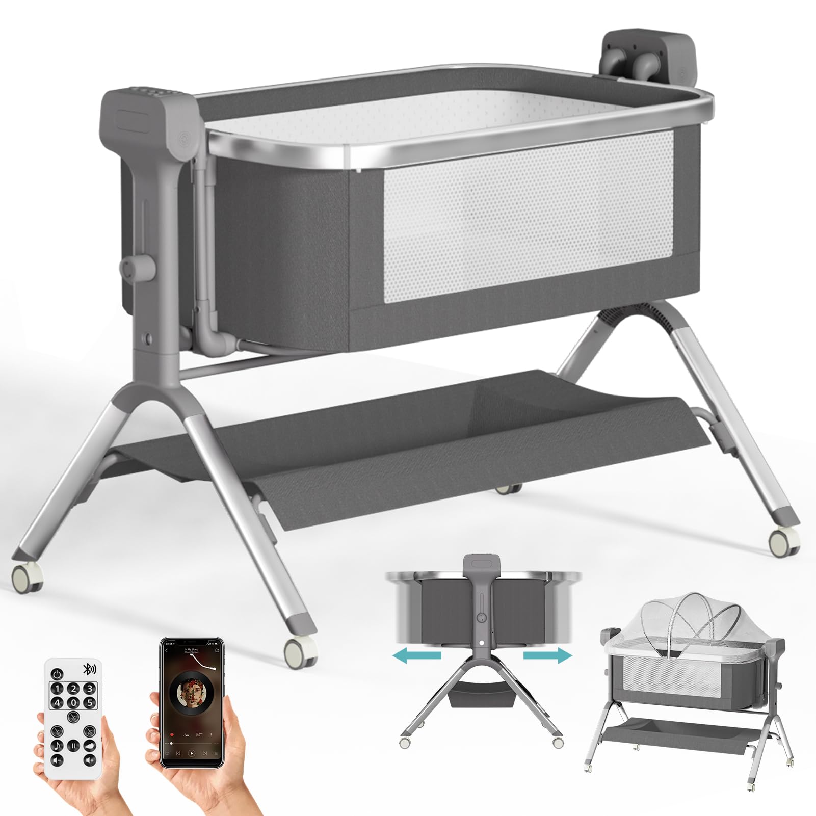 Rocking Bassinet for Baby, 5 Height-Adjustable Electric Bassinets ...