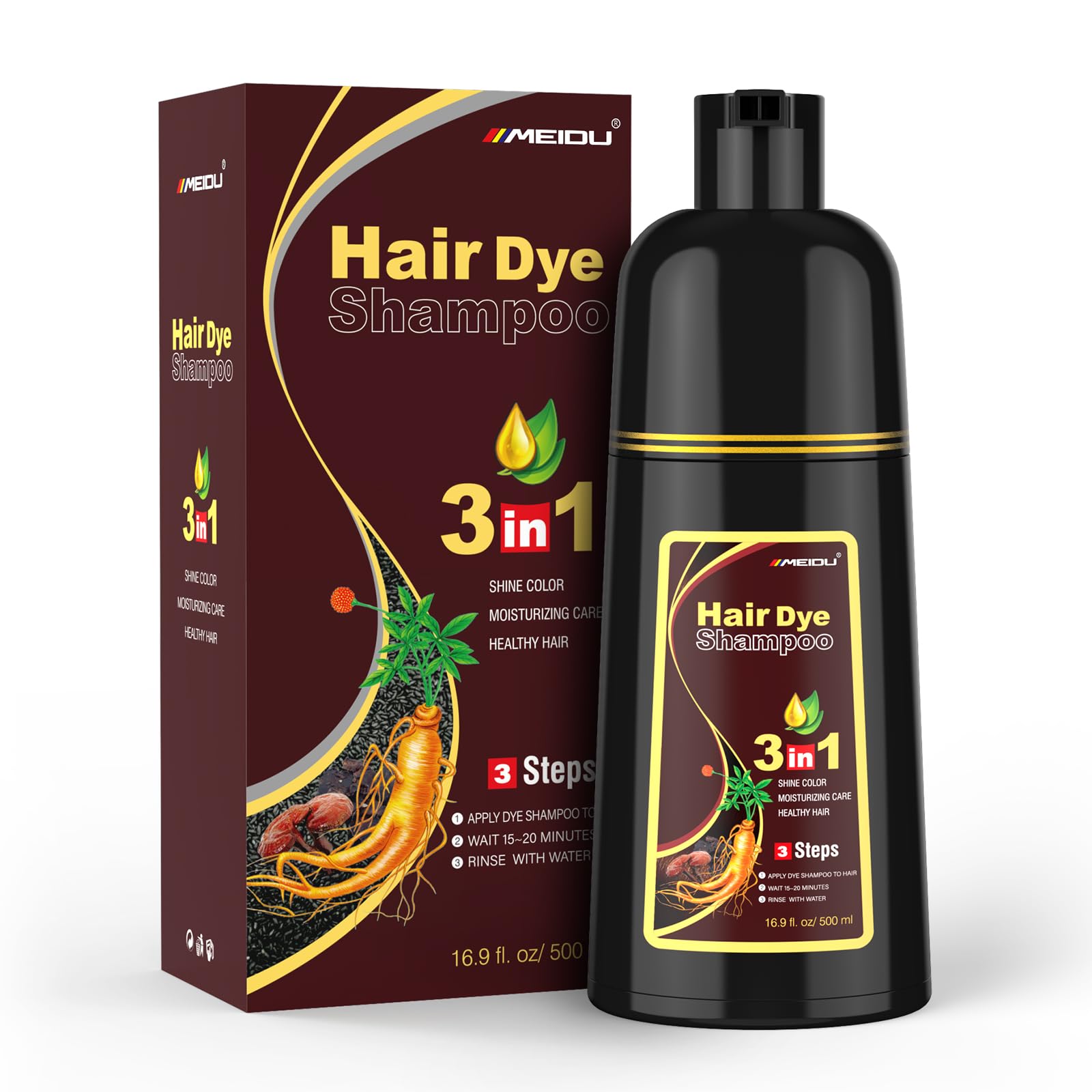 MEIDU Shampoo Shop Dark Brown Hair Dye Shampoo 3 in 1 for Gray Hair ...