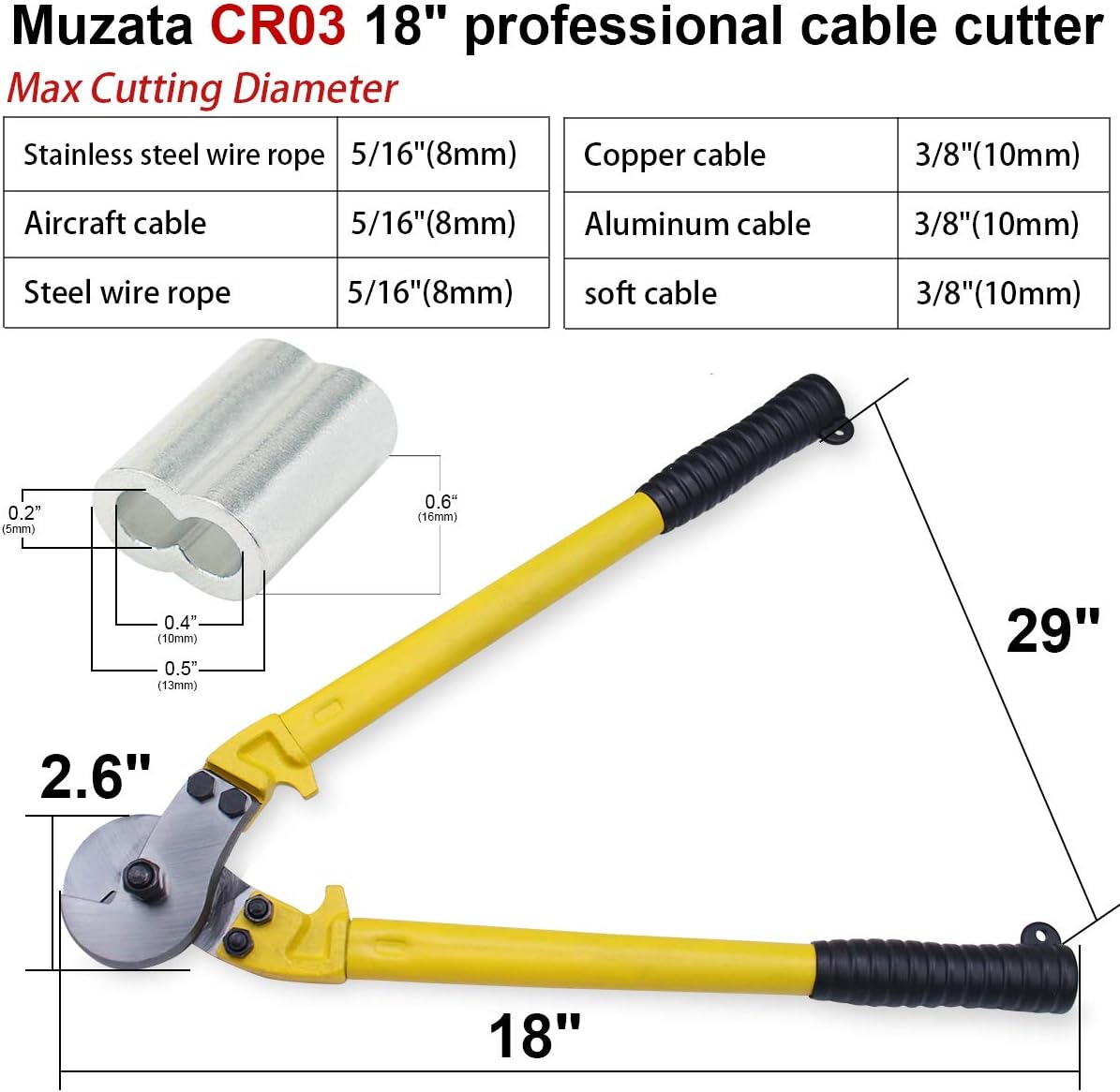 Muzata Steel Wire Cutter for both soft and hard steel cable or wire ...