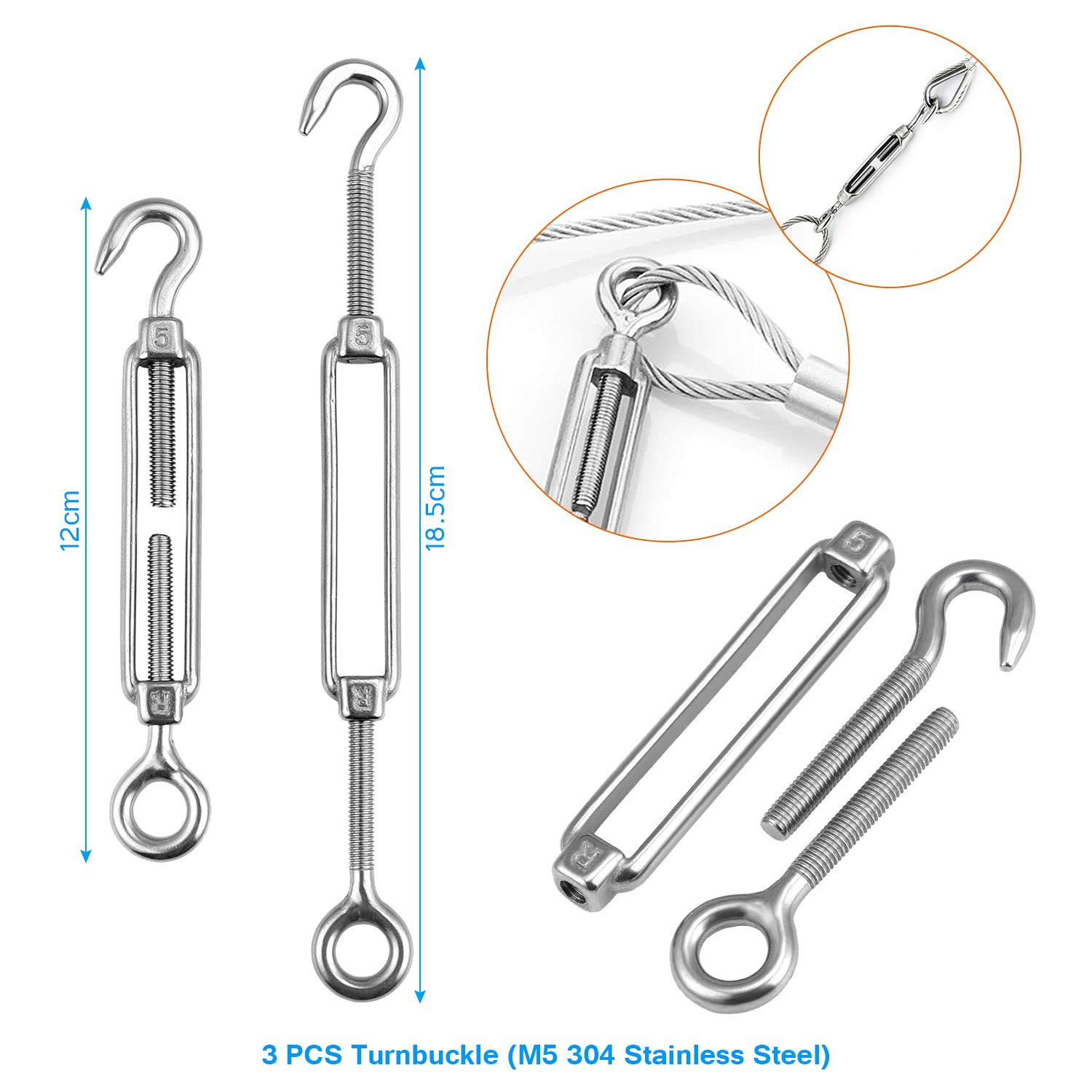 Aussel 304 Stainless Steel Wire Rope Tensioner Kit, Heavy Duty Wire ...
