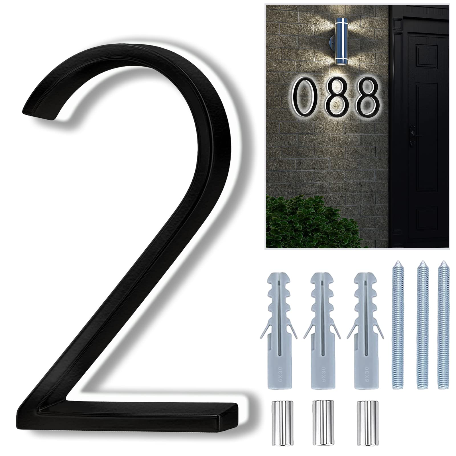 Backlit LED Home Address Numbers, 8 Inch House Numbers, Stainless Steel ...